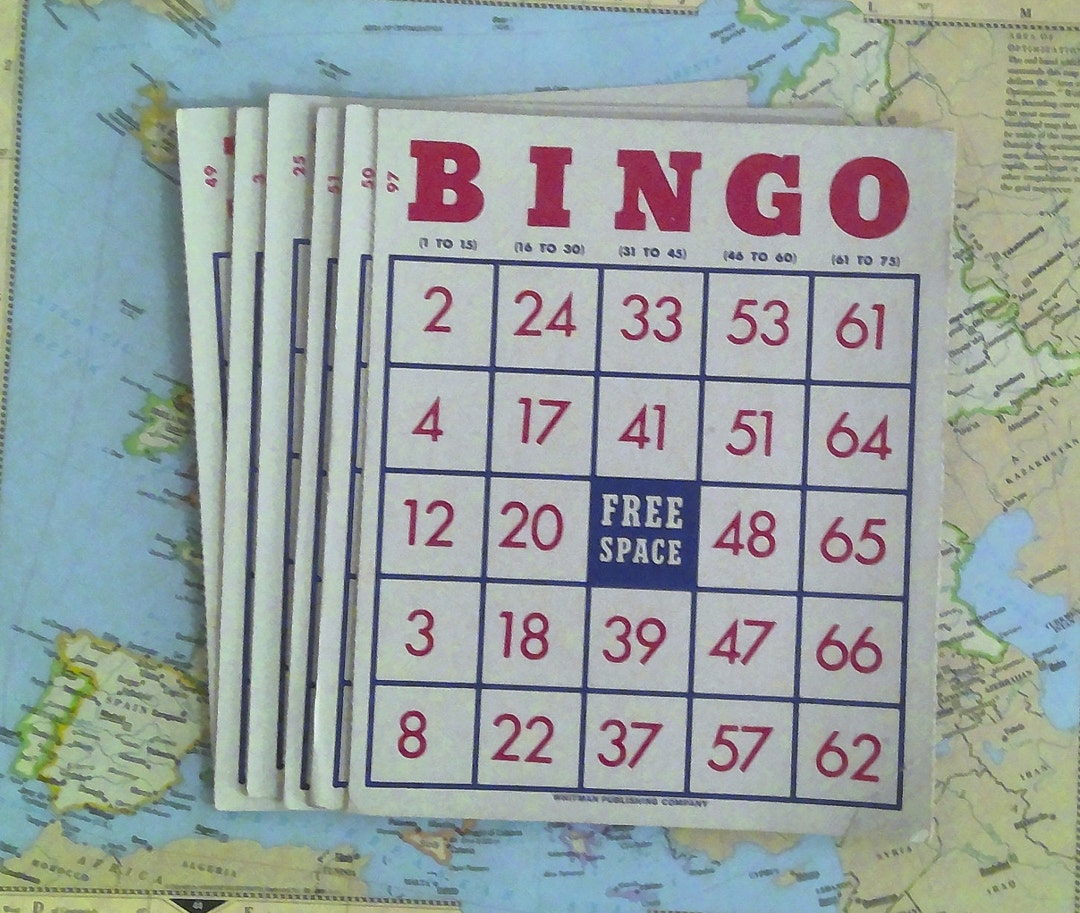 Vintage White, Blue and Red Bingo Cards- Set of 6 - Etsy
