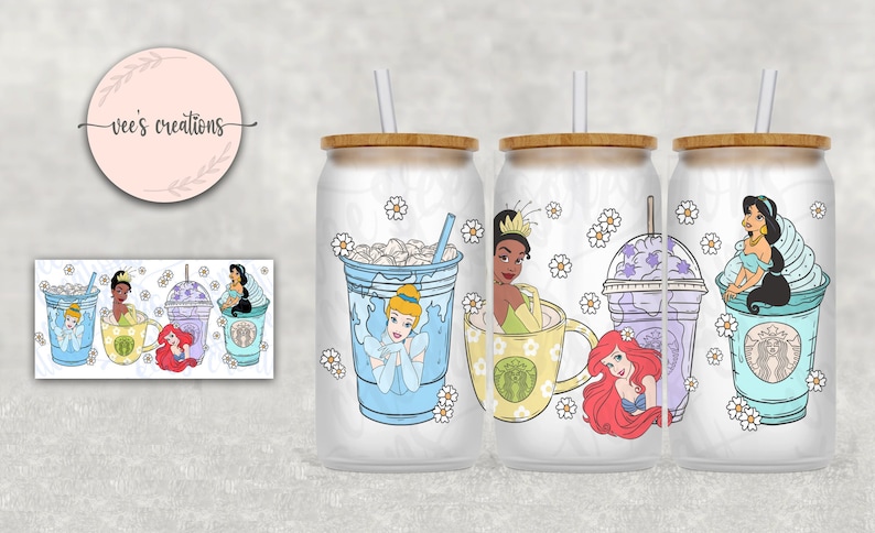 Princess Starbucks Libbey Glass Wrap, 16 Oz and 20oz Glass Can Wrap PNG ...