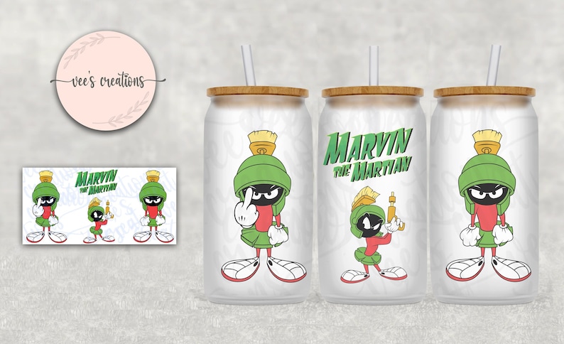 Marvin the Martian Libbey Glass Wrap, 16 Oz and 20oz Glass Can Wrap PNG ...