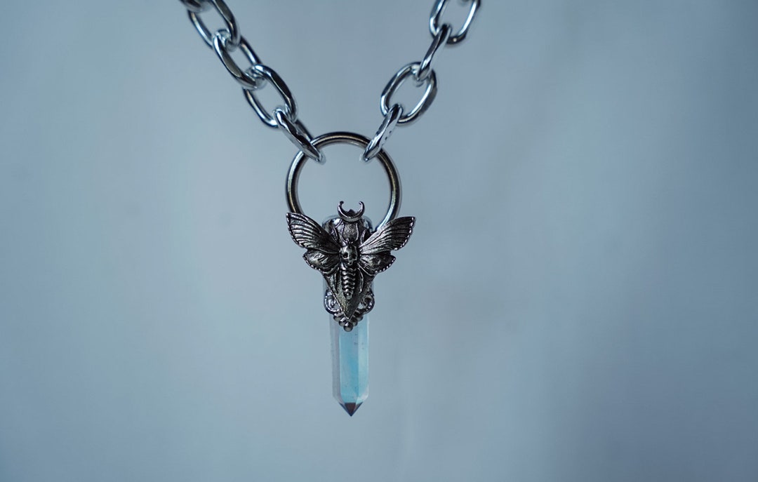 Crystal Necklace Moon Moth Edgy Dark Goth - Etsy