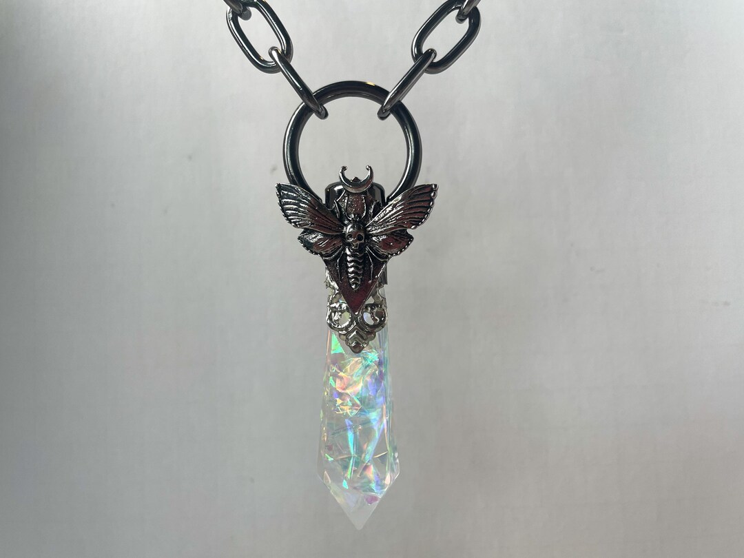 Crystal Necklace Moon Moth Punk Rave Goth - Etsy