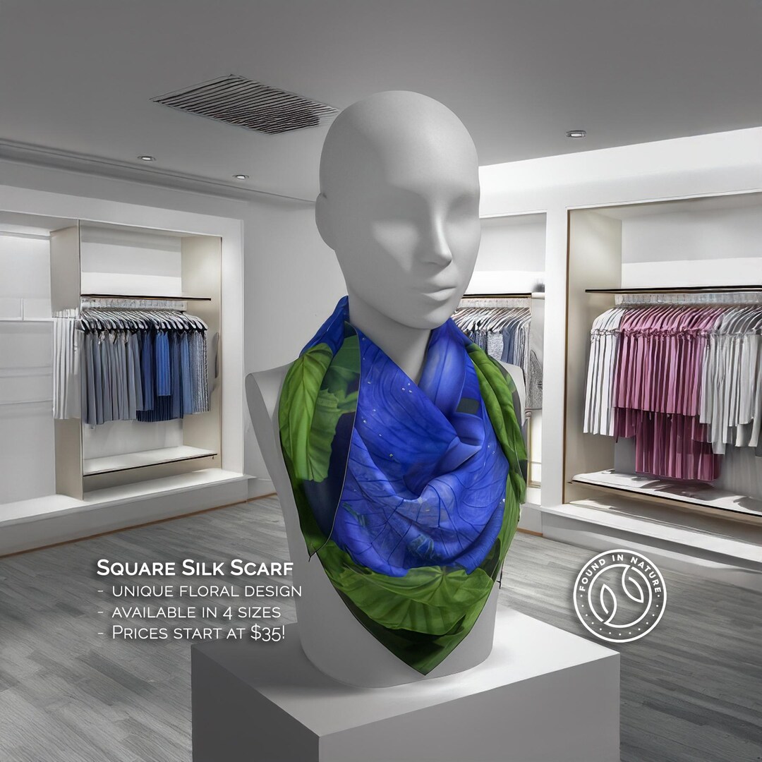 Square Silk Scarf, Rabbit Ear Iris, Beautiful Drapability, Floral Print ...