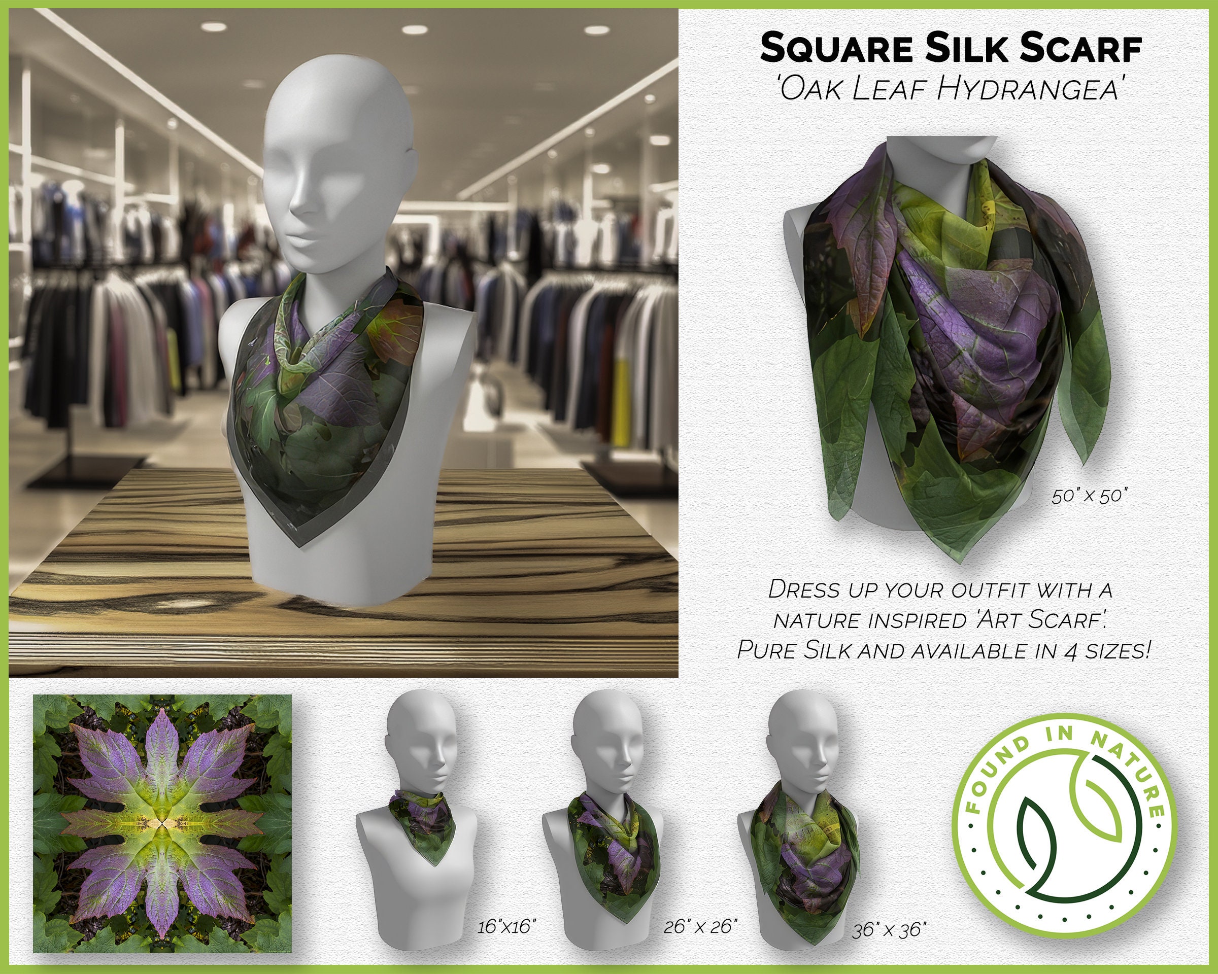 Square Silk Scarf, Oak Leaf Hydrangea, Unique Fall Fashion, Floral ...