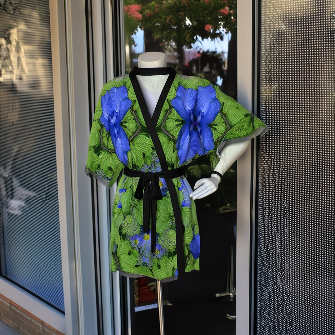 Silk Kimono Robe 'rabbit Ear Iris' Silk Kimono Woman's Robe Loungewear ...