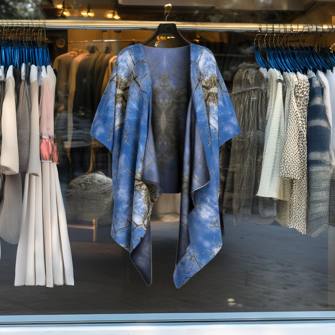 Silk Kimono Robe: White Oak Tree Design, Draped Loungewear - Etsy