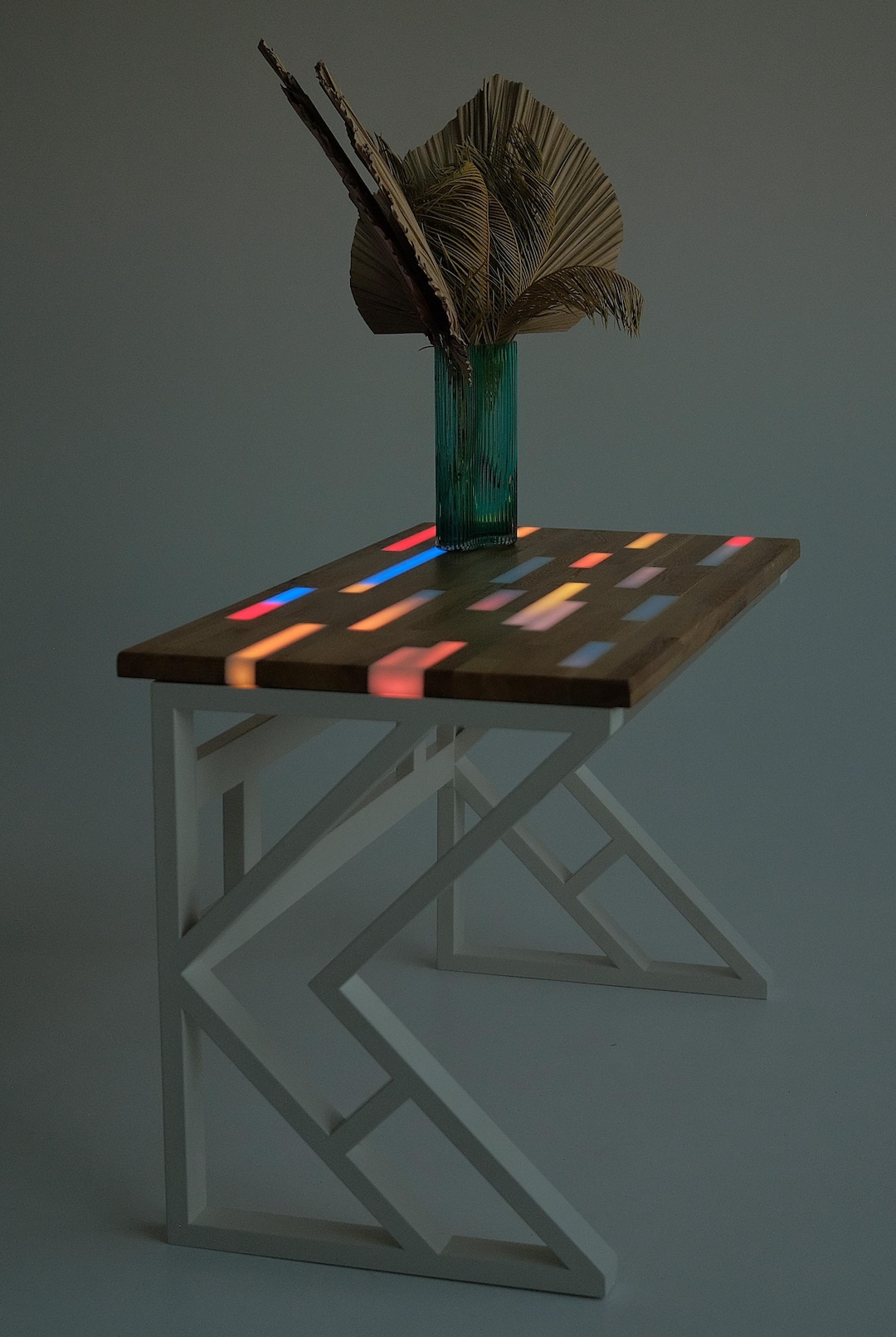 Star Lines Modern Wood Desk With LED Lights – Stylish Computer Desk for ...