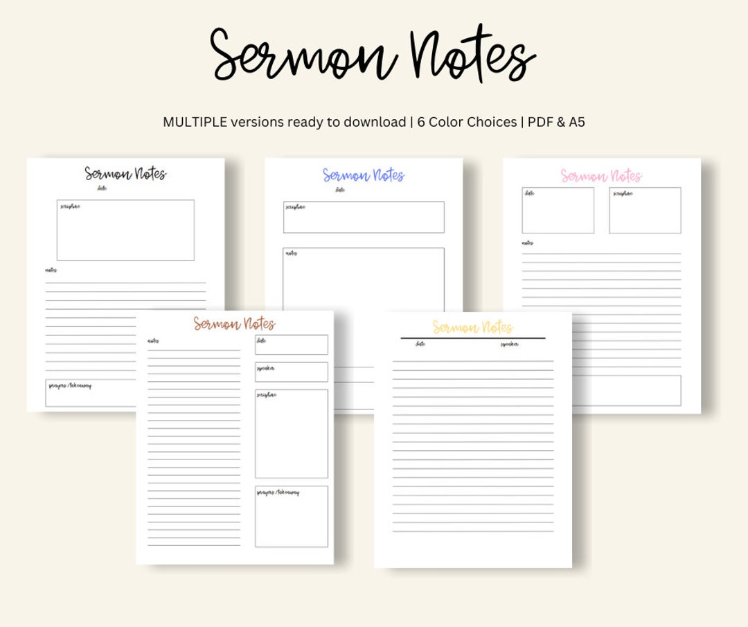 Sermon Notes | Christian Journal Templates | Bible Study Printable ...