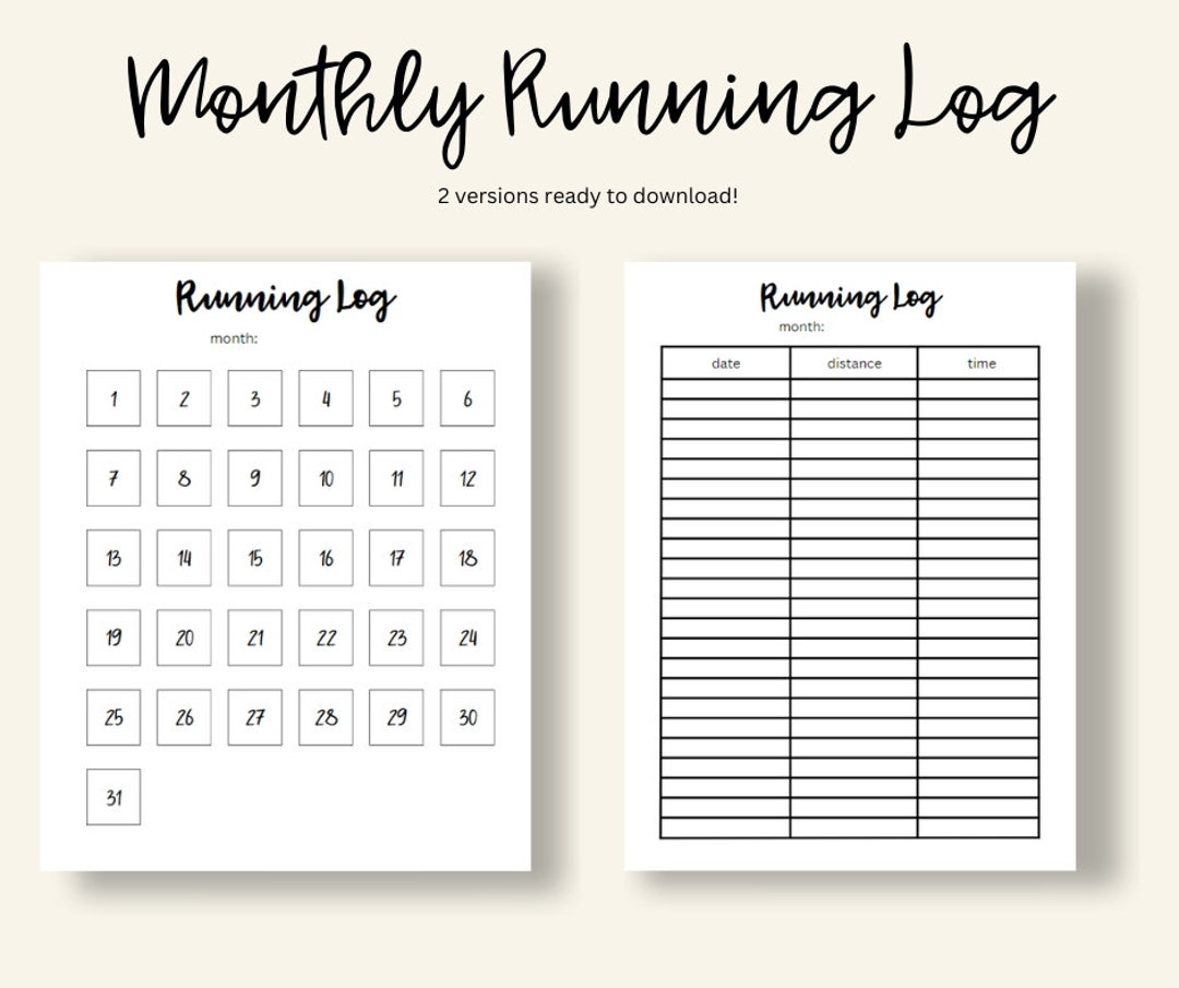 Running Log Printable | Jogging Log | Running Journal | Health ...
