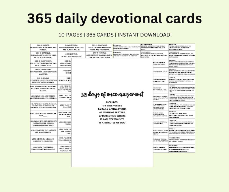 365 Daily Devotional Card Printable Daily Affirmations, I Am Statements ...