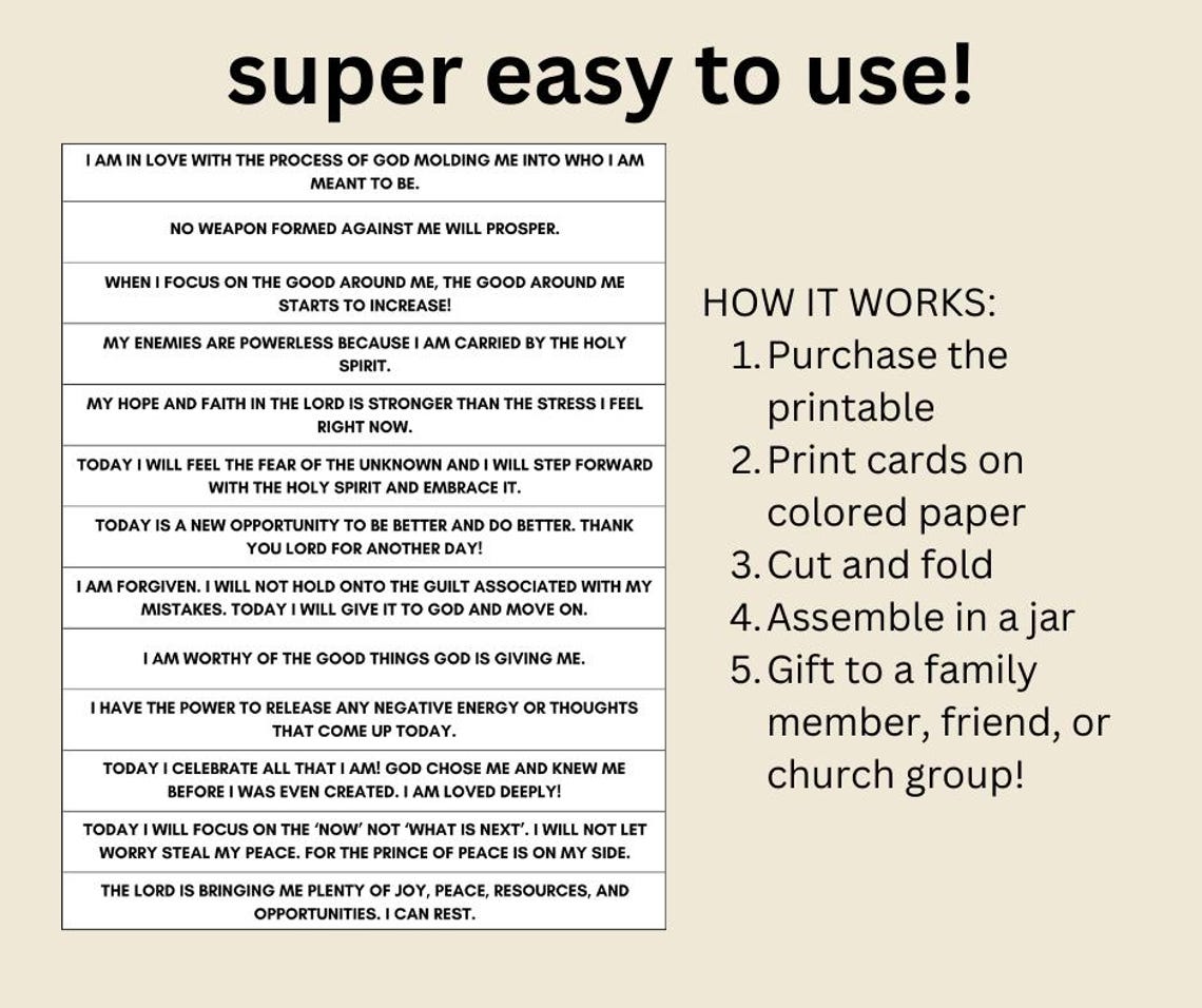 52 Cards DIY Daily Devotional Affirmation Jar Printable Gift Idea of ...