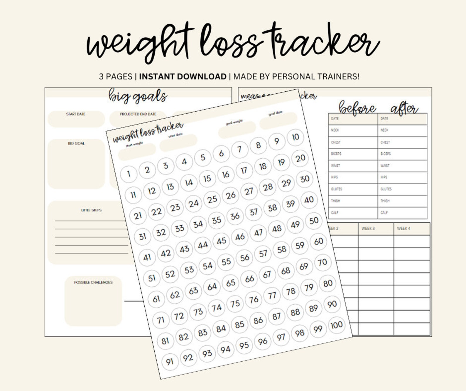 Weight Loss Tracker, Measurement Tracker, Fat Loss Tracker, Weightloss ...