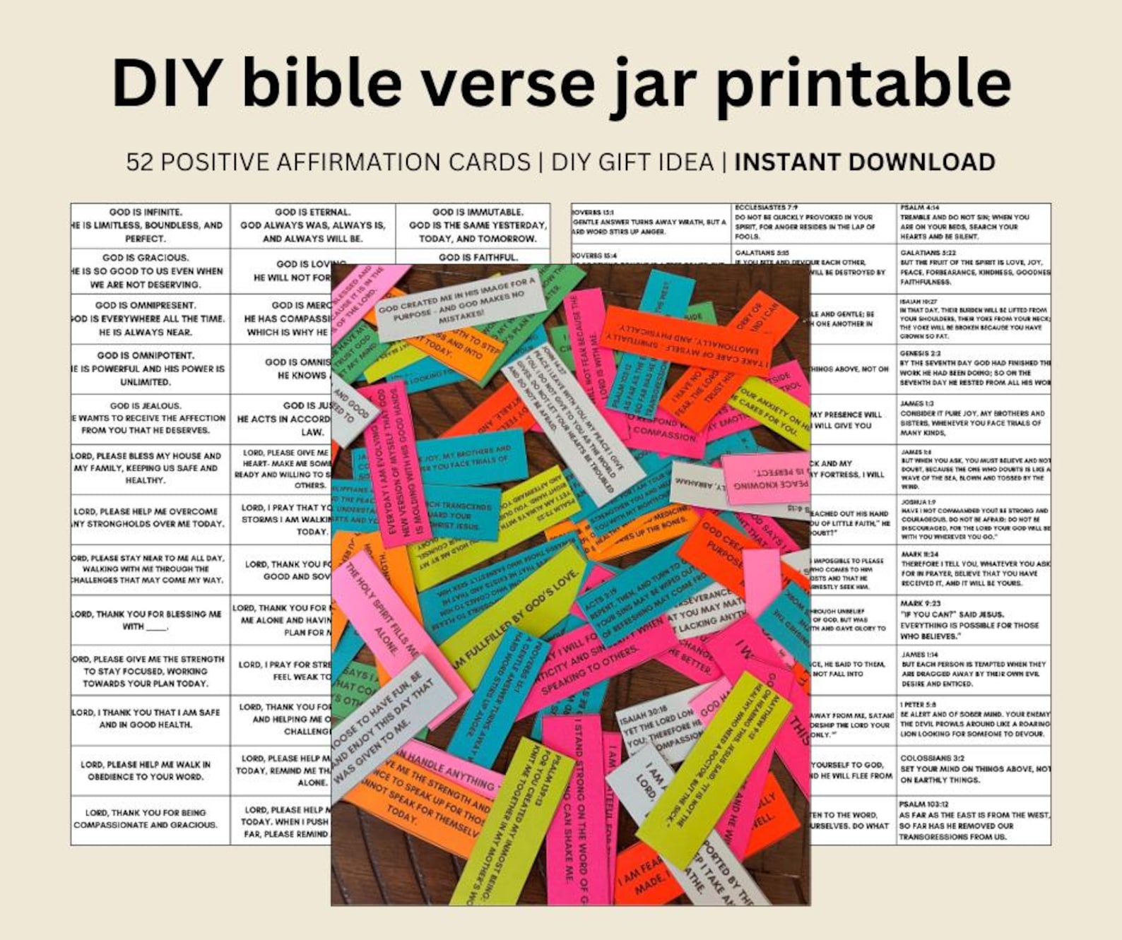 365 DIY Daily Devotional Jar Printable Unique Gift Idea Prayer Cards ...