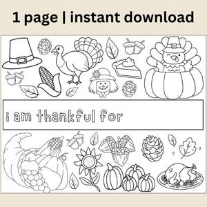 I Am Thankful for Coloring Page for Thanksgiving Placement or Fall Kids ...
