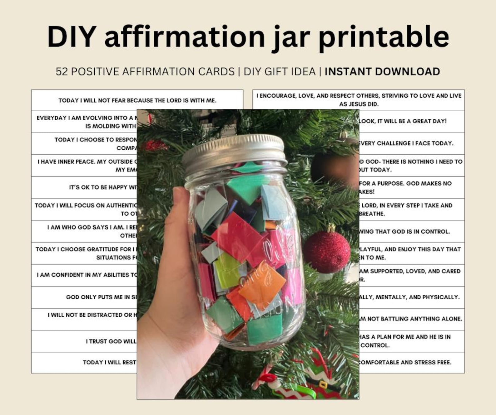52 Cards DIY Daily Devotional Affirmation Jar Printable Gift Idea of ...