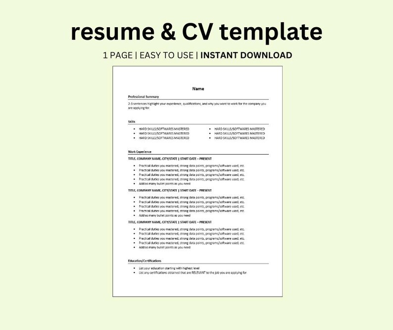 Resume Template and CV Template ATS Optimized, Made by Recruiter, Easy ...