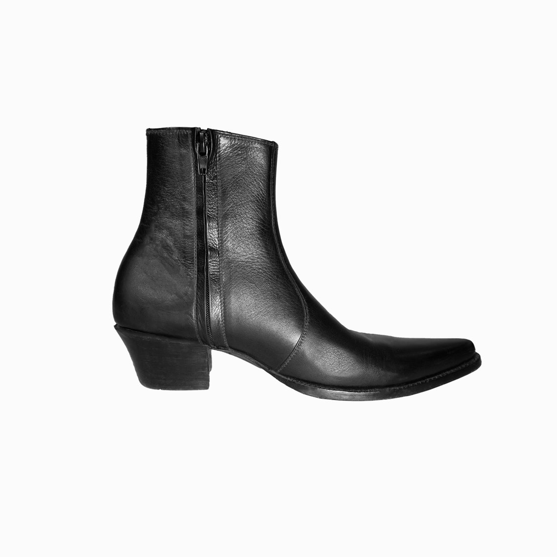 Pointed Toe Cuban Heel Calfskin Leather Boots - Etsy