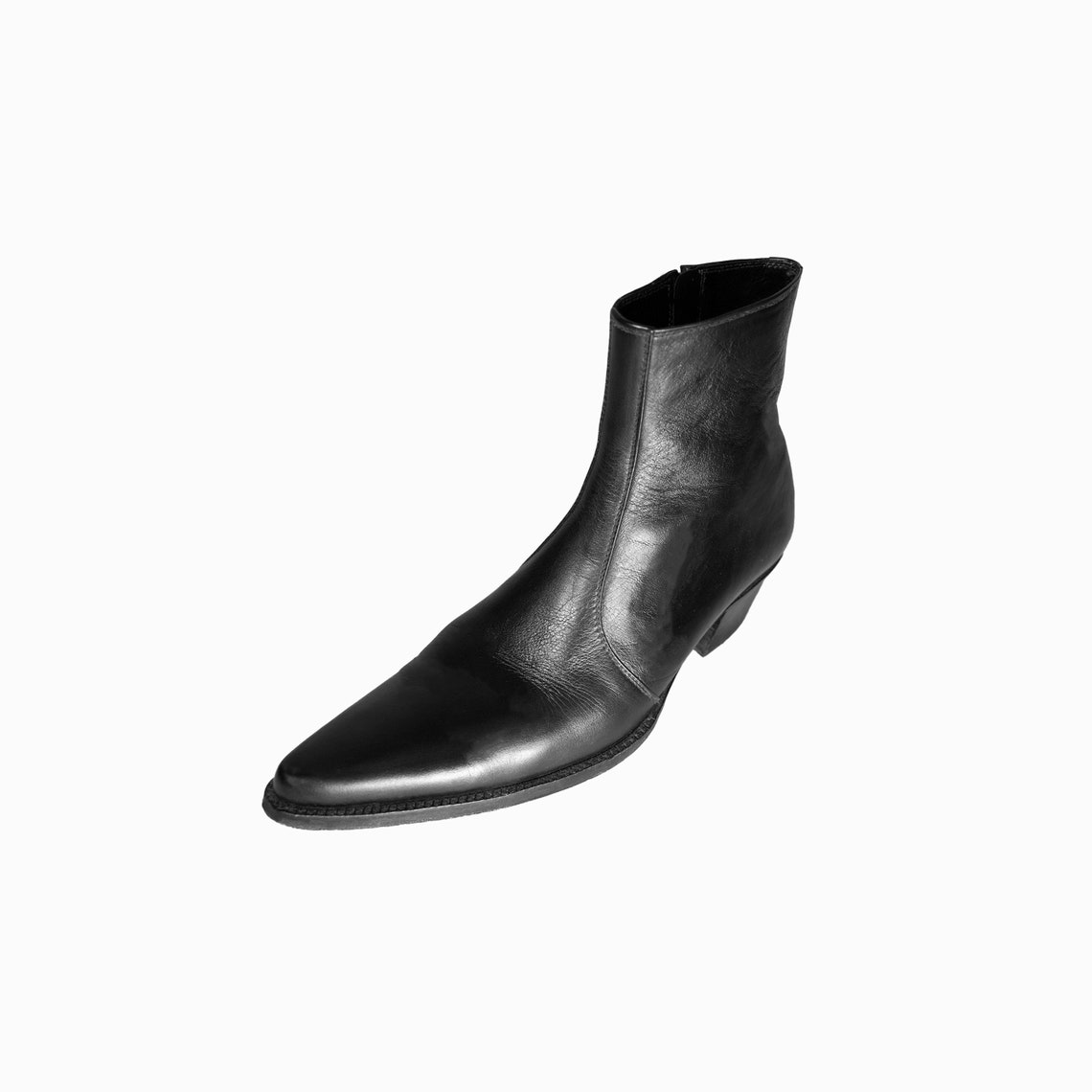 Pointed Toe Cuban Heel Calfskin Leather Boots - Etsy