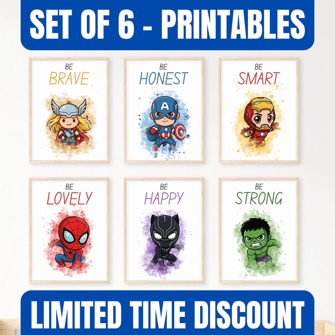 Superhero Nursery Prints, Kids Affirmation Art, Set of 6 (digital ...