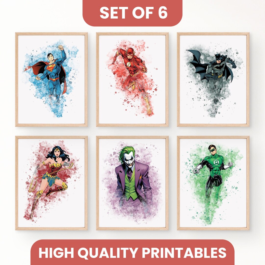 Superhero Wall Art , Set of 6 Prints, Superhero Prints for Little Boys ...