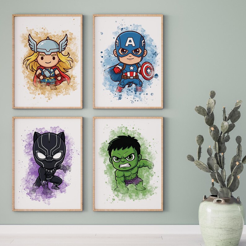 6 Nursery Superheroes Prints Kids Poster Gift for Boys Baby Boys Room ...