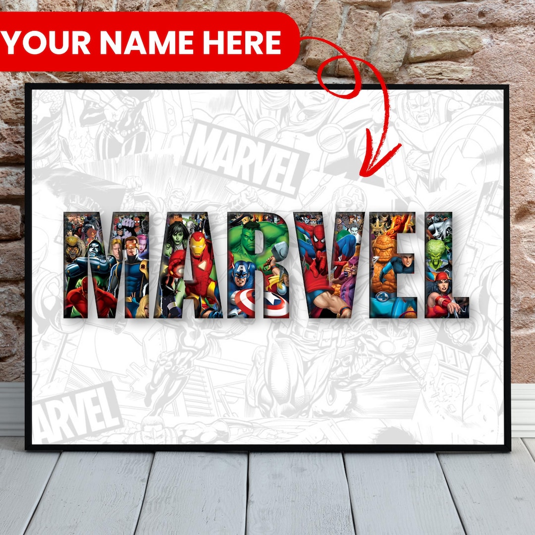 Personalised Name Word Art Print Superhero Character Posters Avenger ...
