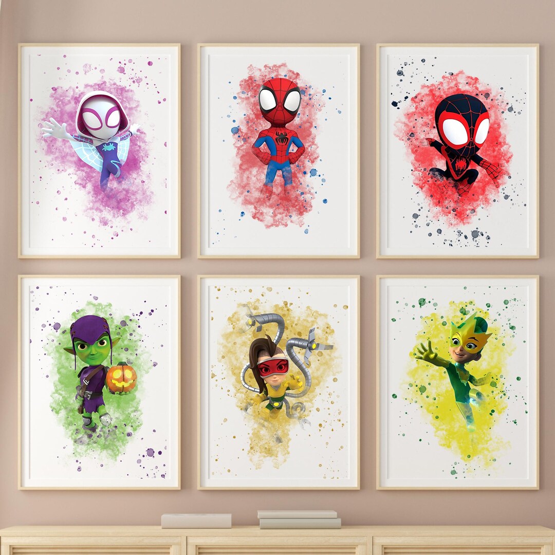 Spiderman Poster Set of 6 Prints Superhero Nursery Decor Boys & Girls ...