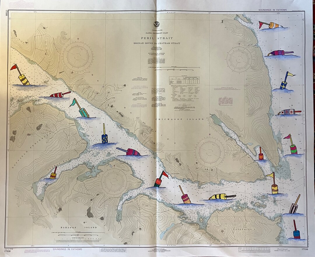 Chart Art: Watercolor Painting of Buoys on an Old Nautical Chart of ...