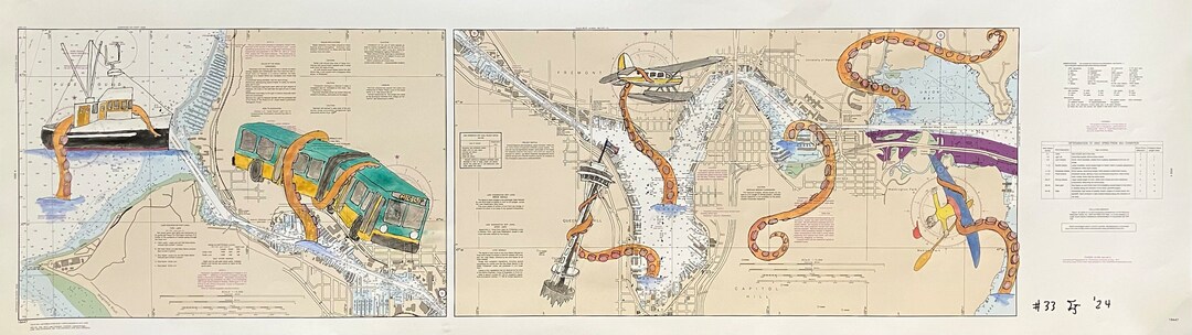 Chart Art: Watercolor Painting of Cthulhu Attacking Sea Plane, the ...
