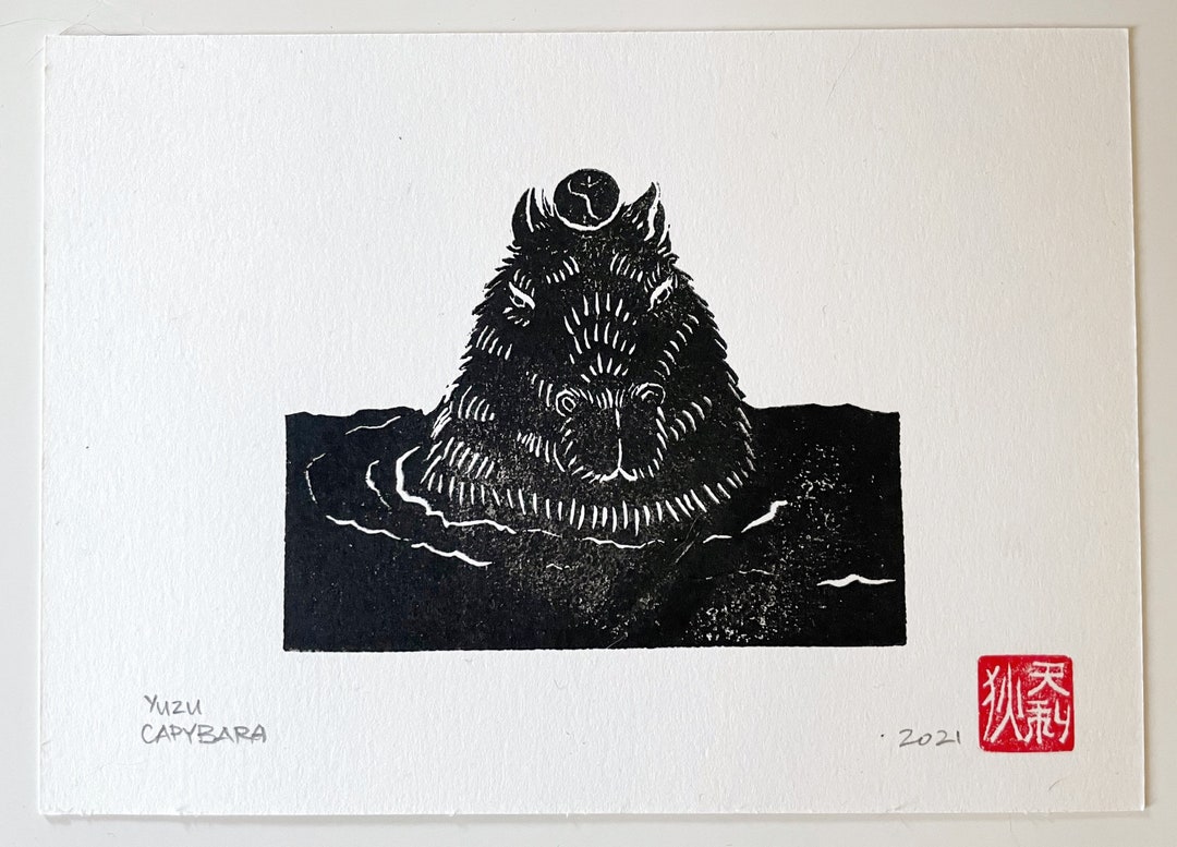 Yuzu Capybara - 5”x7” Handmade Print - Etsy