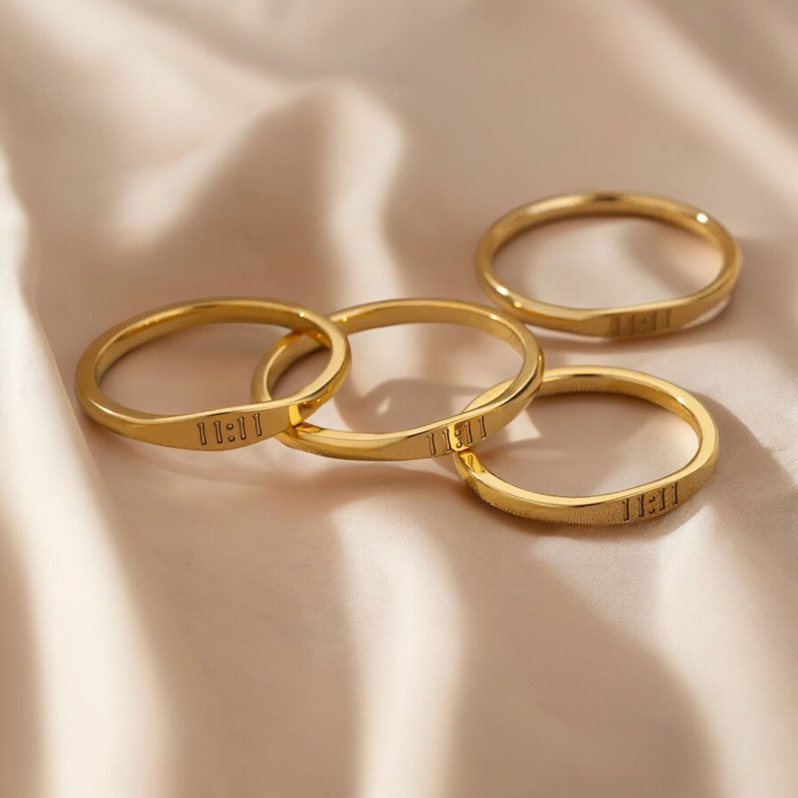 Engraved Angel Number Ring Set / Custom Engraved Gold Plated Ring ...