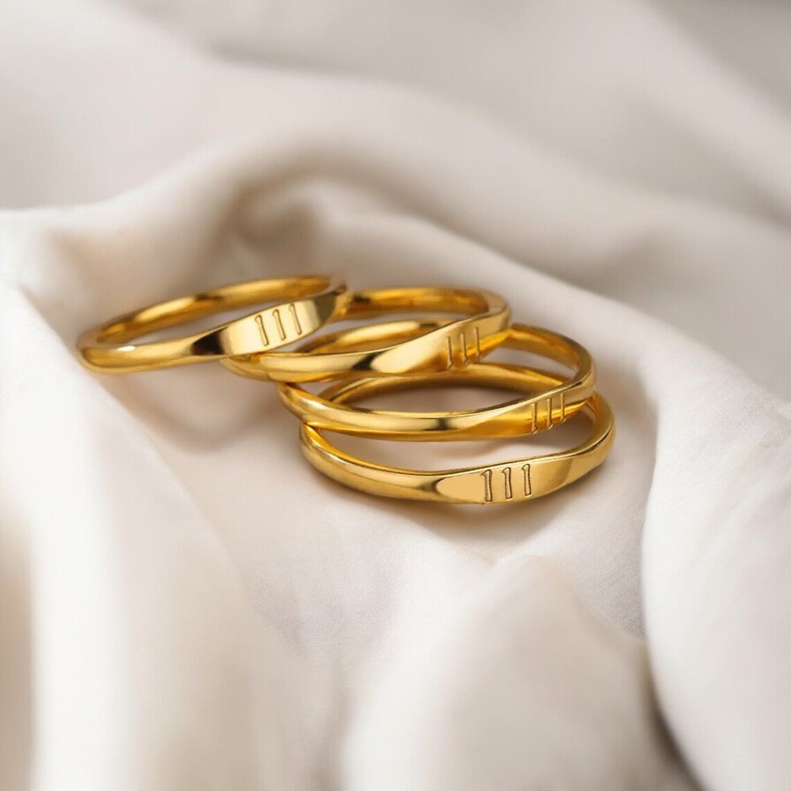 Engraved Angel Number Ring Set / Custom Engraved Gold Plated Ring ...