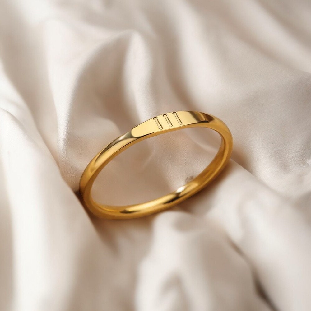 Engraved Angel Number Ring Set / Custom Engraved Gold Plated Ring ...