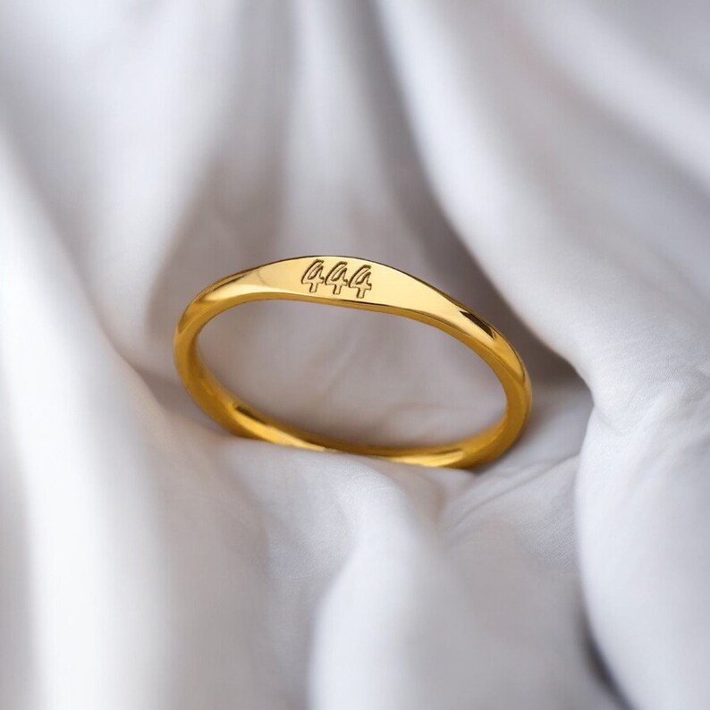 Engraved Angel Number Ring Set / Custom Engraved Gold Plated Ring ...