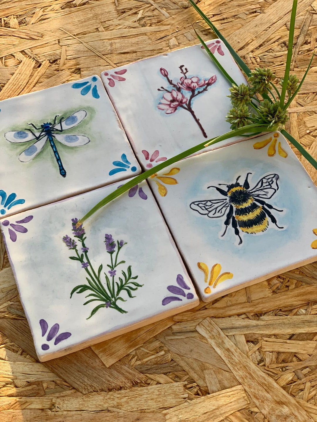 Hand Painted Terracotta Ceramic Coasters Wildlife Botanic Design ...