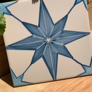 Hand Painted Tile - Star Pattern - Etsy