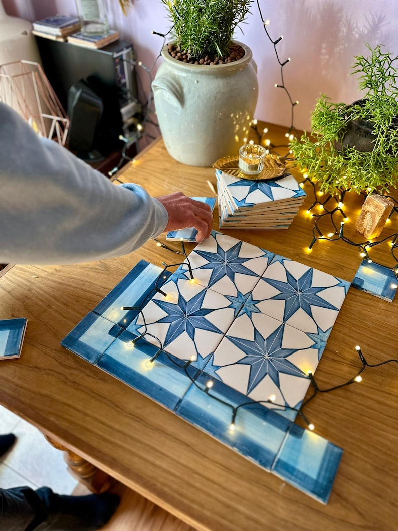 Hand Painted Tile - Star Pattern - Etsy