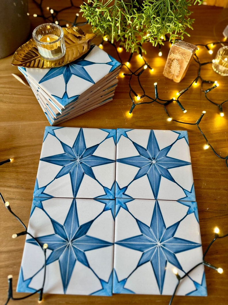 Hand Painted Tile - Star Pattern - Etsy