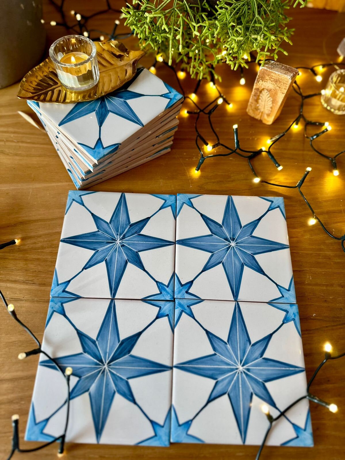 Hand Painted Tile - Star Pattern - Etsy