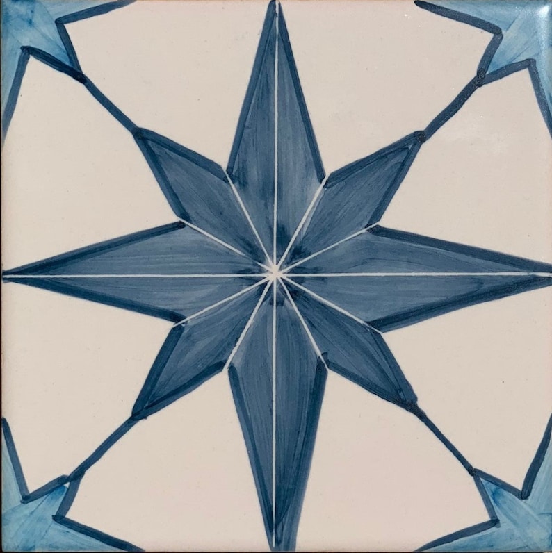 Hand Painted Tile - Star Pattern - Etsy
