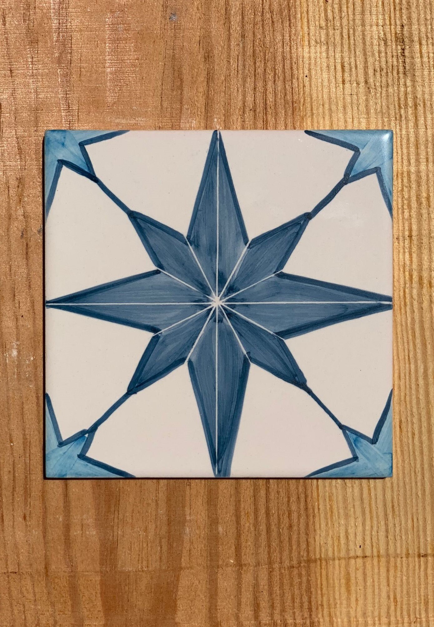 Hand Painted Tile - Star Pattern - Etsy
