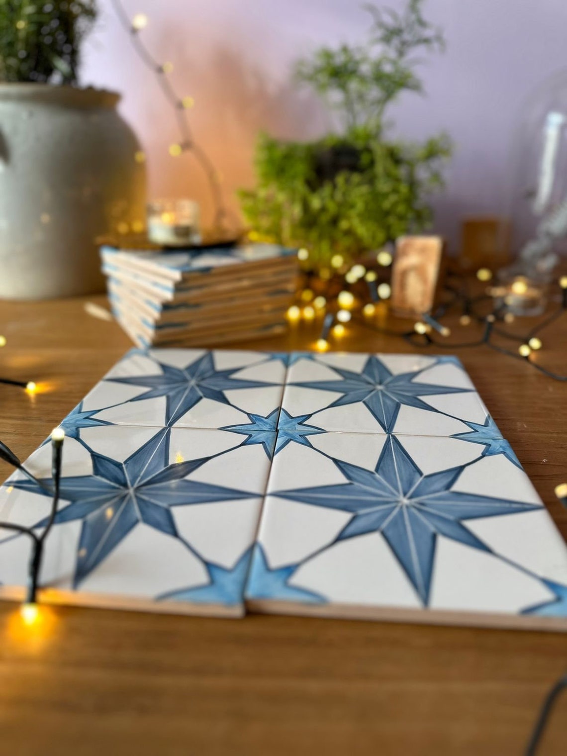 Hand Painted Tile - Star Pattern - Etsy