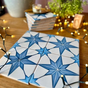 Hand Painted Tile - Star Pattern - Etsy