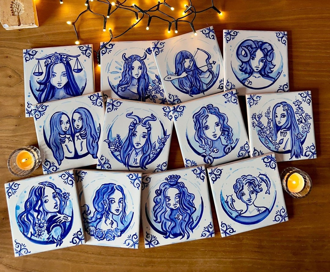 Hand Painted Portuguese Zodiac Tiles, Unique Star Sign Decor for Home ...