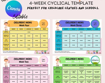 Editable Template 4-week Cyclical Menu for Children's Daycare Services ...