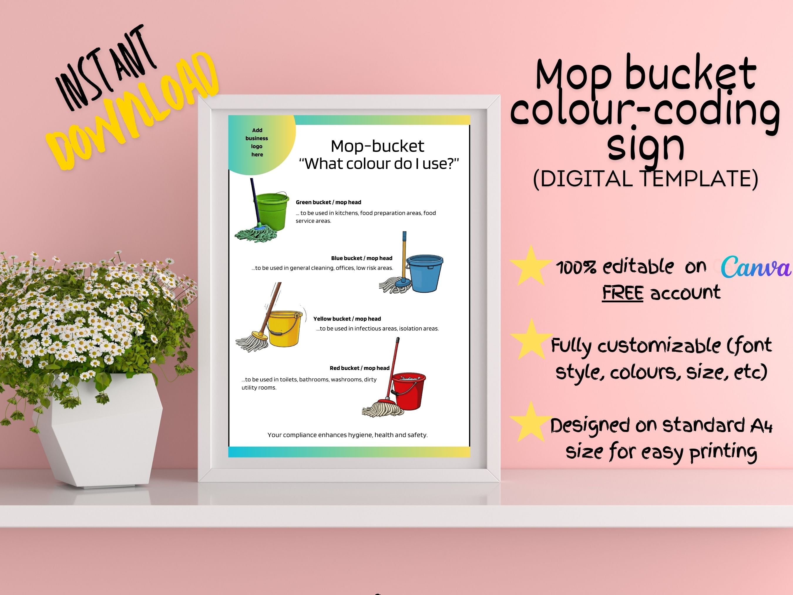 Editable Template - Mop-bucket Colour Coding - Etsy UK