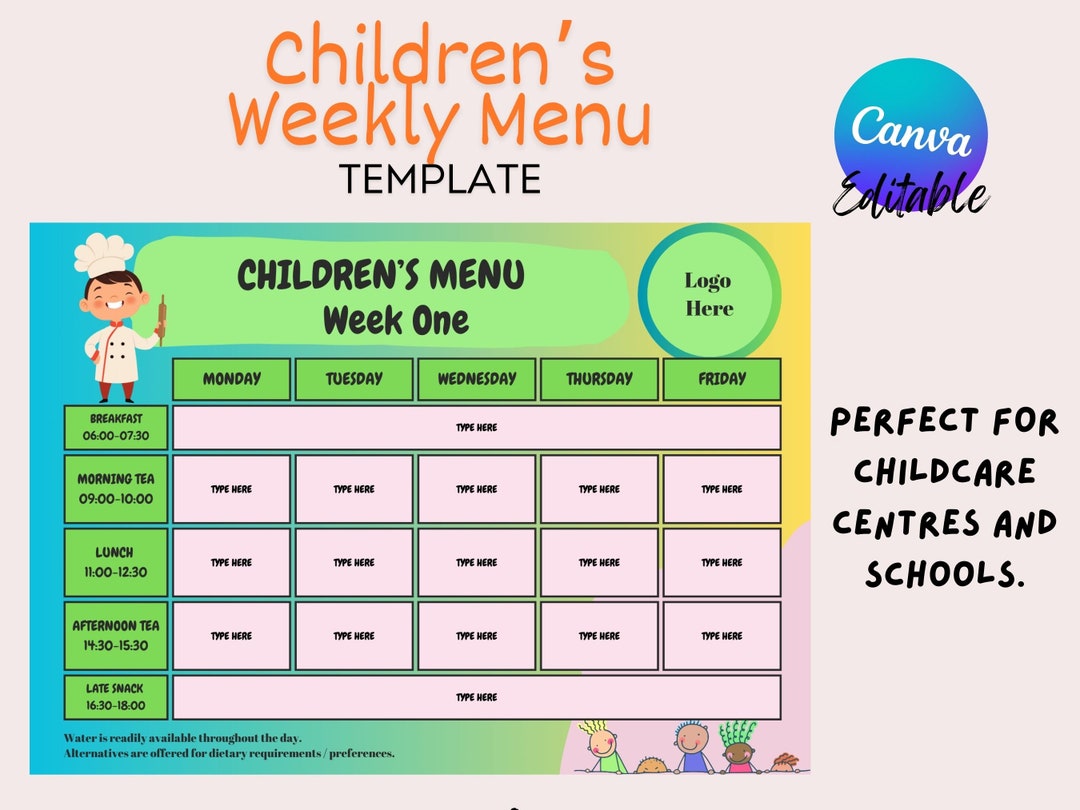 Editable Template 4-week Cyclical Menu for Children's Daycare Services ...