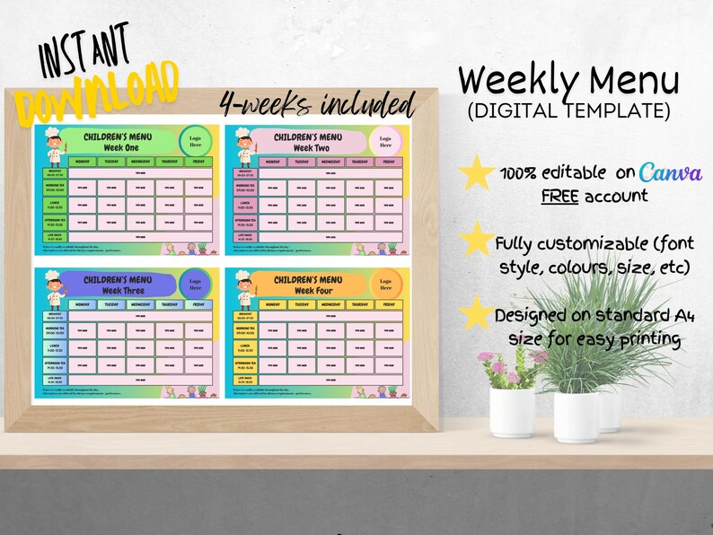 Editable Template 4-week Cyclical Menu for Children's Daycare Services ...