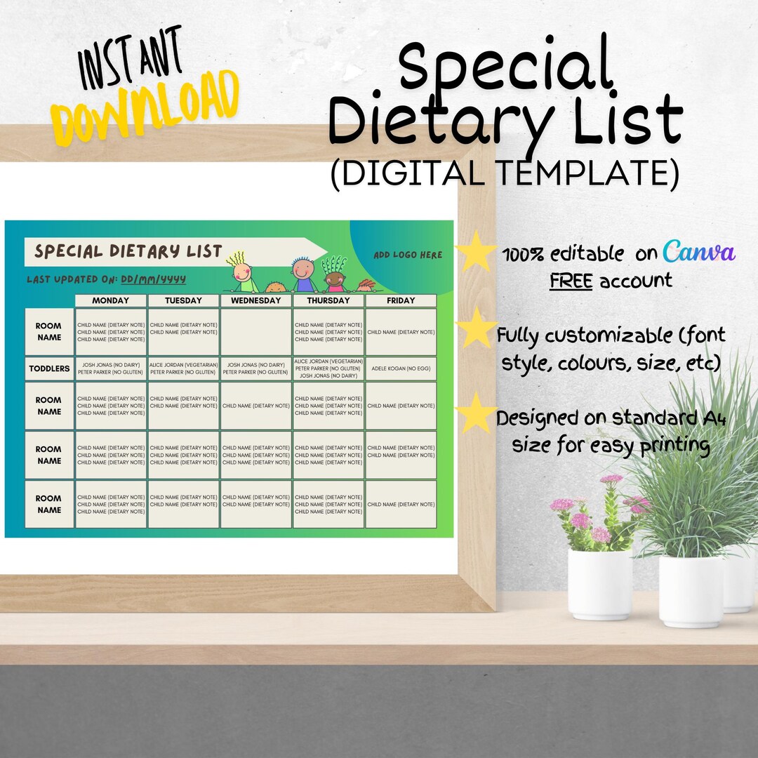 Editable Template of Children's Special Dietary List for Daycare ...