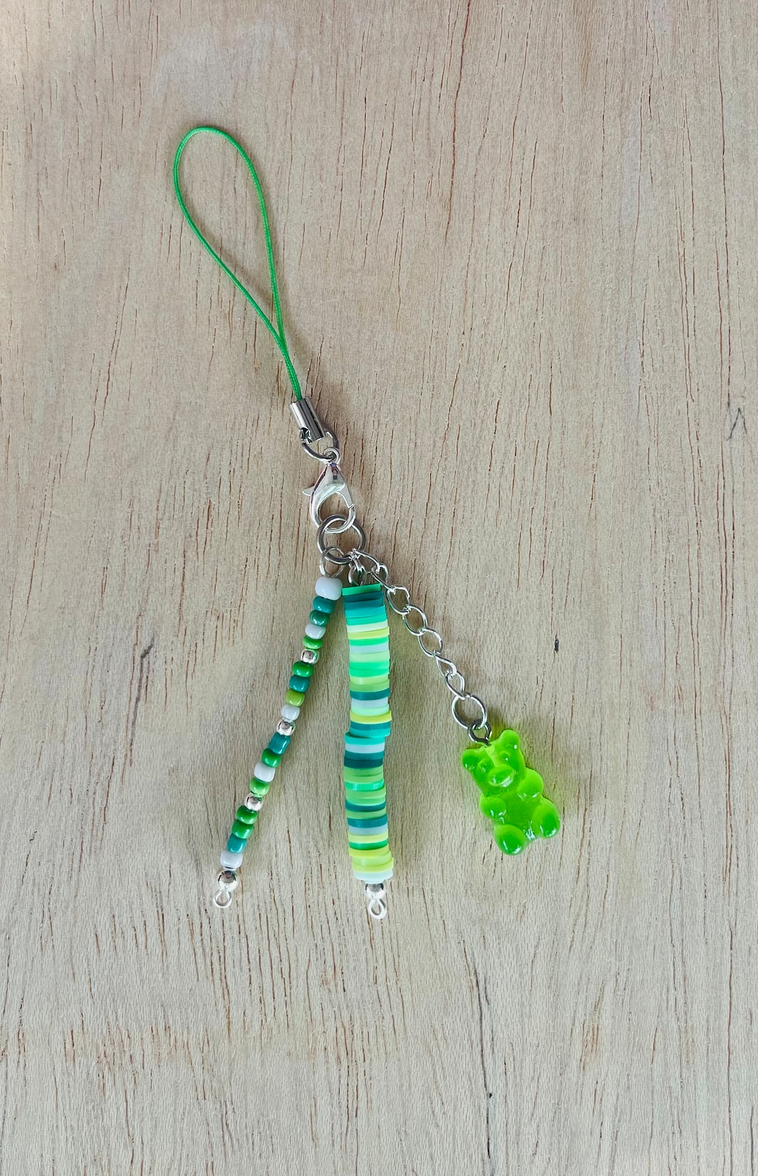 Green Gummy Bear Trendy Kawaii Phone Charm Strap Y2K Key Fob USB Binder ...