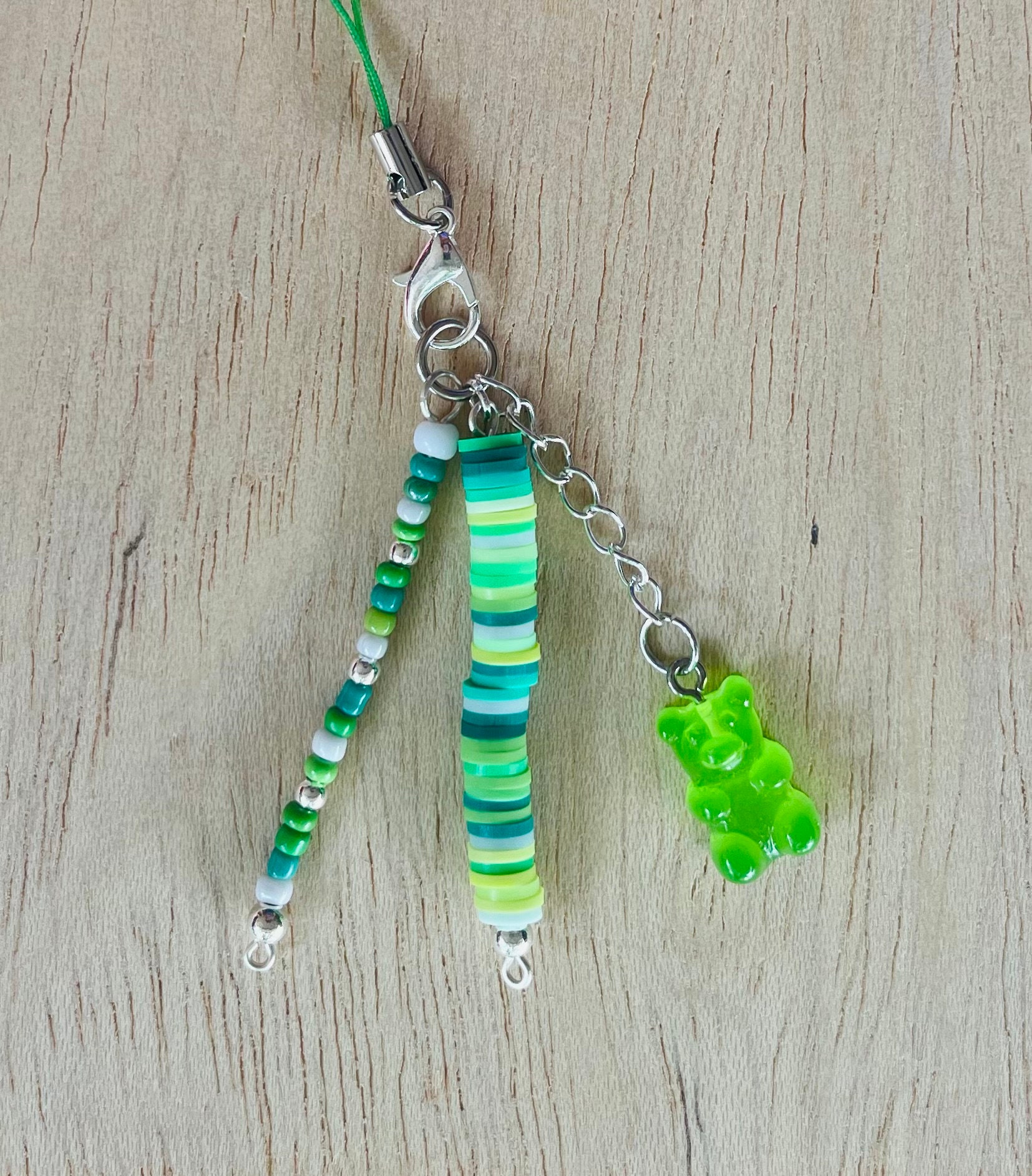 Green Gummy Bear Trendy Kawaii Phone Charm Strap Y2K Key Fob USB Binder ...